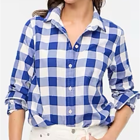 J. Crew | Tops | J Crew Factory Plaid Flannel Shirt Regal Blue Ivory | Poshmark